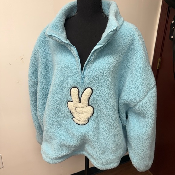 Disney | Tops | Disney Mickey Peace Sign Blue Fleece Pullover 3x | Poshmark